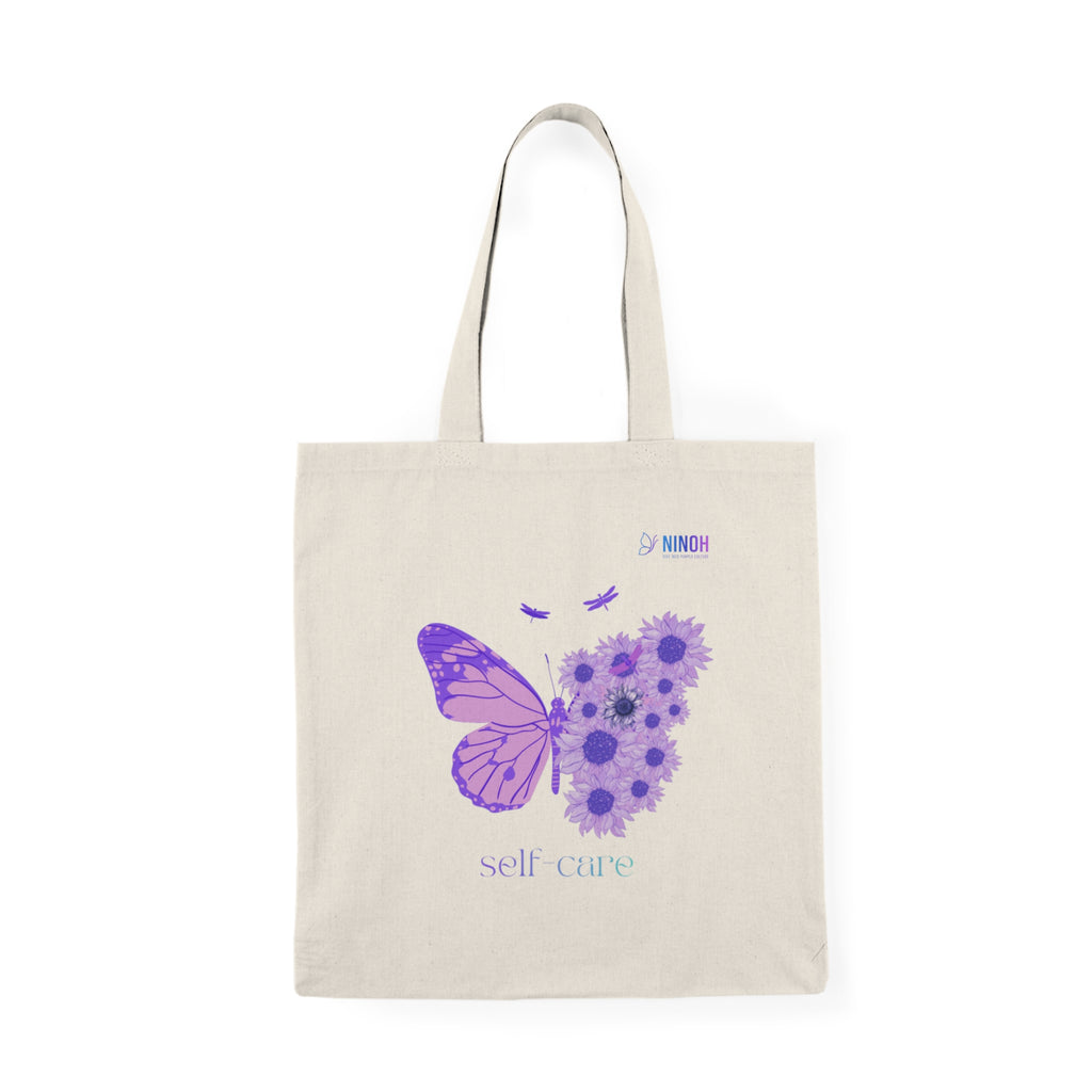 Self Care Purple Butterfly Tote Bag - Floral Butterfly Canvas Grocery ...